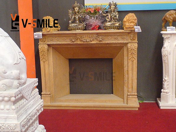 Customized Indoor Natural Stone Cream White Marble Fireplace - V-Smile