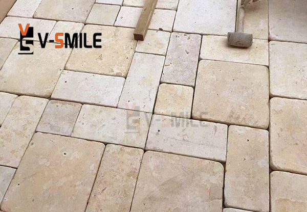 Beige Limestone French Pattern Travertine tiles Floor Paving - V-Smile