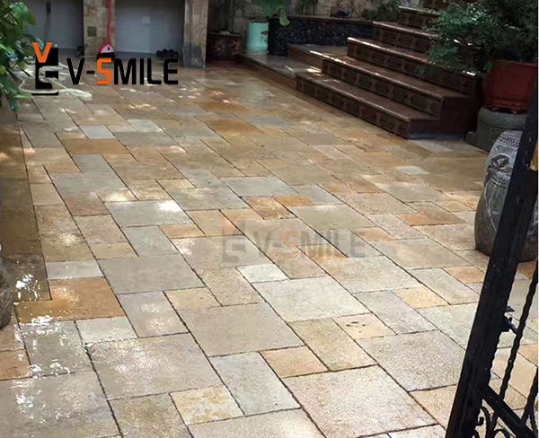 Beige Limestone French Pattern Travertine tiles Floor Paving - V-Smile
