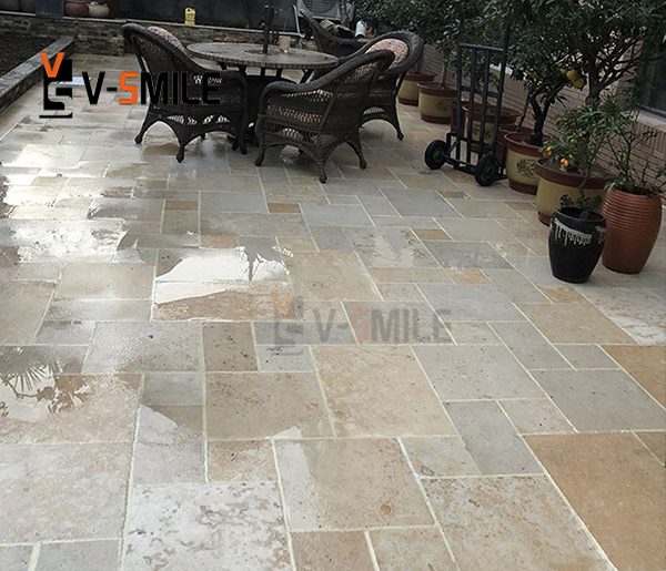 Beige Limestone French Pattern Travertine tiles Floor Paving - V-Smile