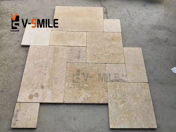 Beige Limestone French Pattern Travertine tiles Floor Paving - V-Smile