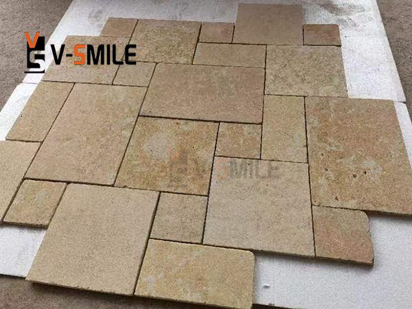 Beige Limestone French Pattern Travertine tiles Floor Paving - V-Smile