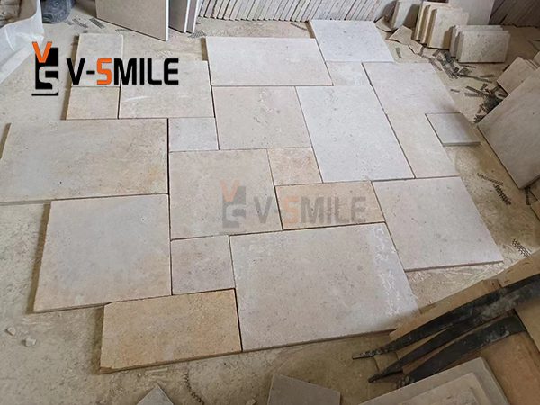 Beige Limestone French Pattern Travertine tiles Floor Paving - V-Smile