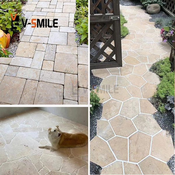 Beige Limestone French Pattern Travertine tiles Floor Paving - V-Smile