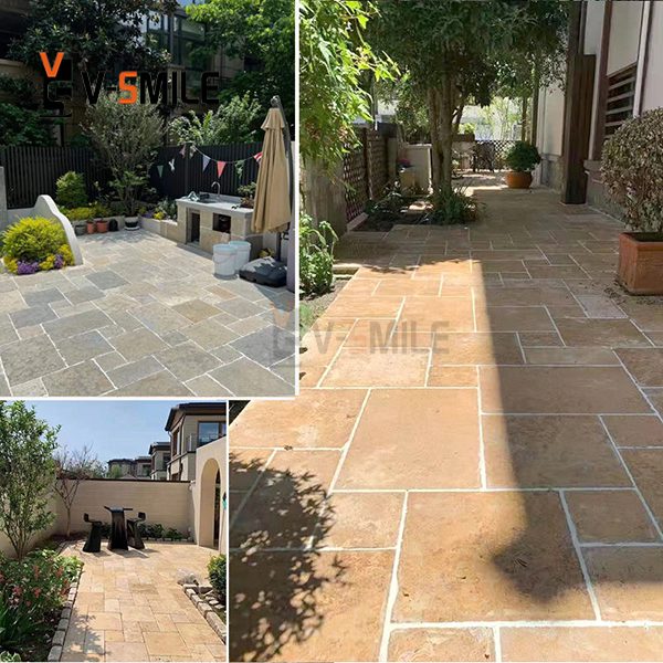 Beige Limestone French Pattern Travertine tiles Floor Paving - V-Smile