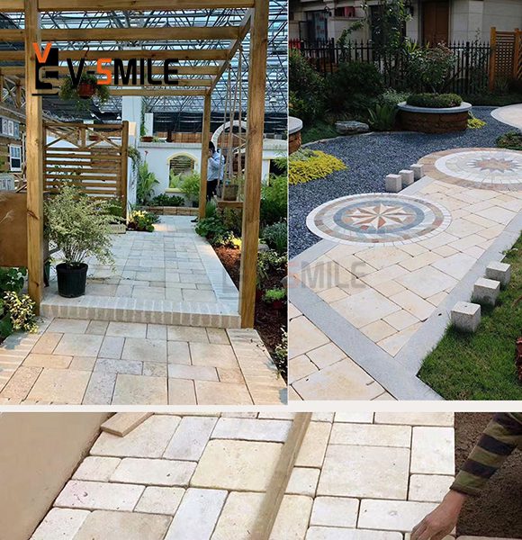 Beige Limestone French Pattern Travertine tiles Floor Paving - V-Smile
