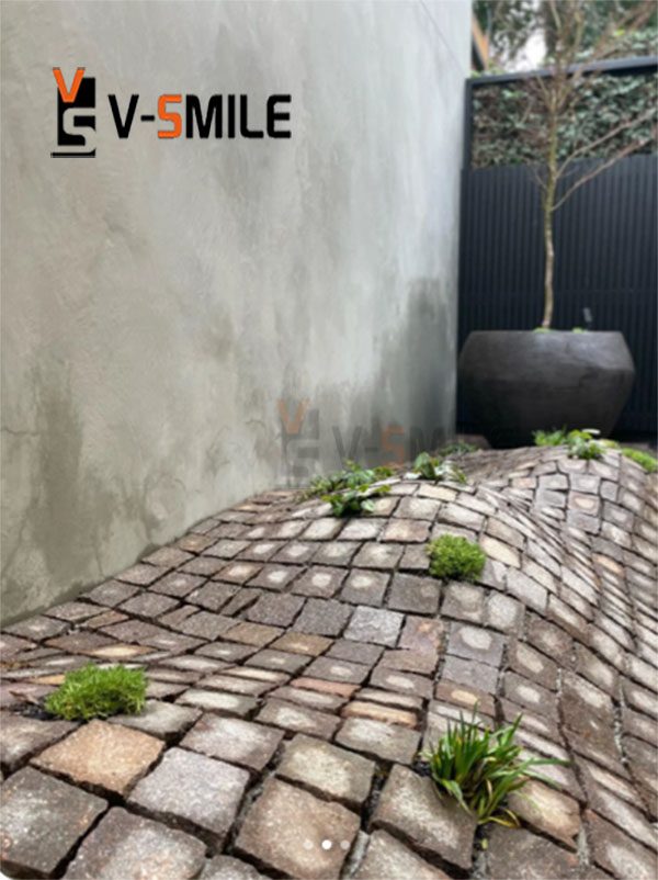 LANDER Pavers Outdoor Fan Shape Cobble Stone Meshed Pavement Mats ...