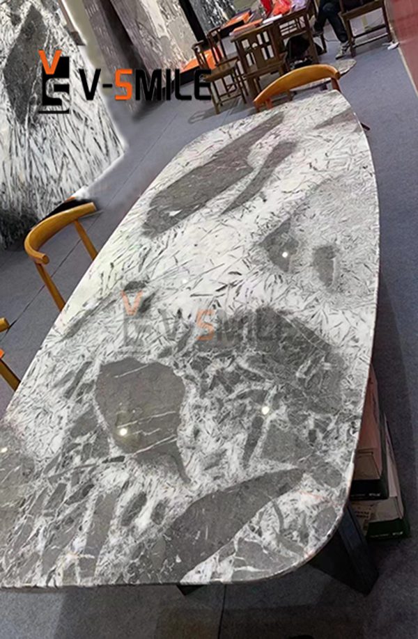 Custom Home Furniture Dining Room Set Grey Marble Dining Table - V-Smile