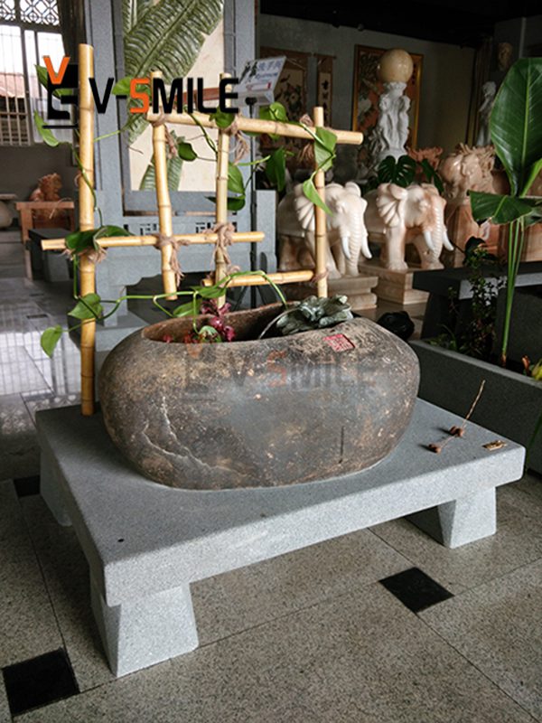 Japanese Style Rough dark grey Marble Stone garden Countertop Wash ...