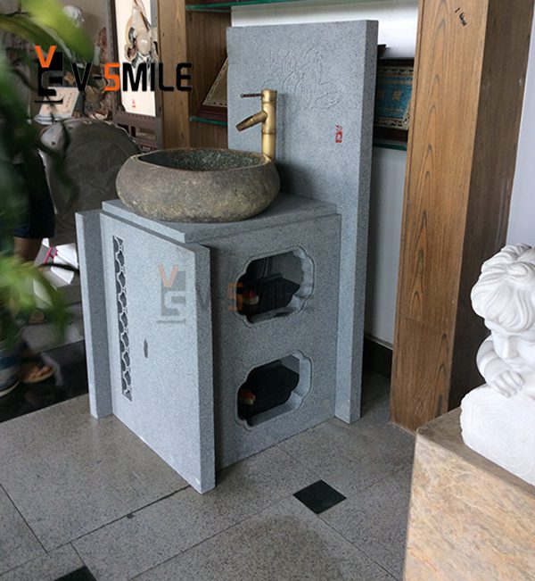 Japanese Style Rough dark grey Marble Stone garden Countertop Wash ...